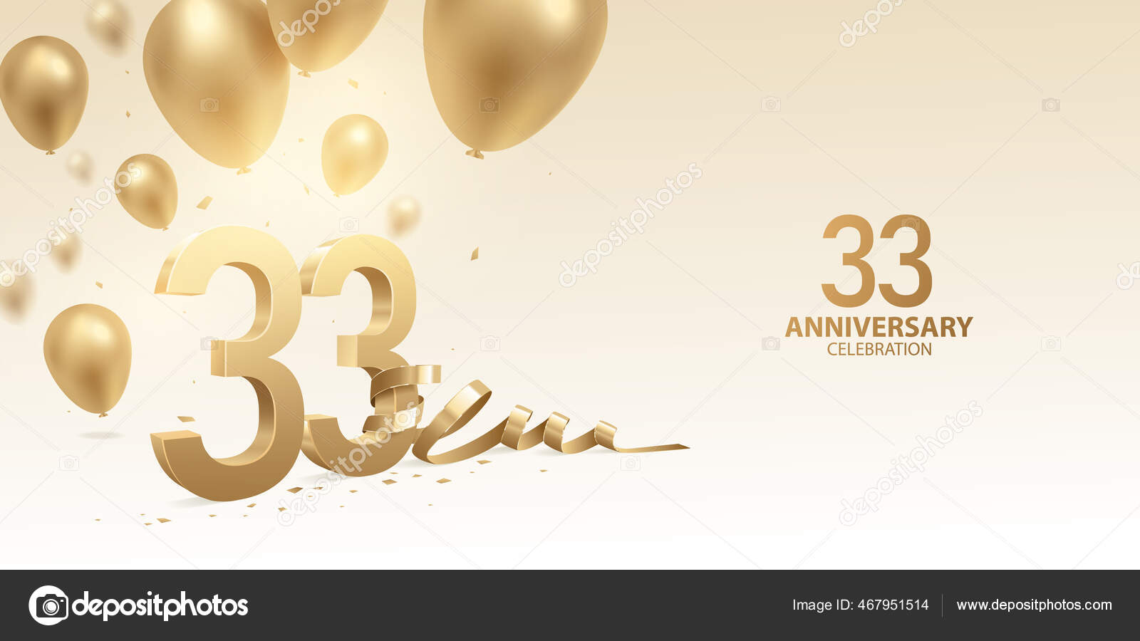 33Rd Anniversary Celebration Background Golden Numbers Bent Ribbon ...