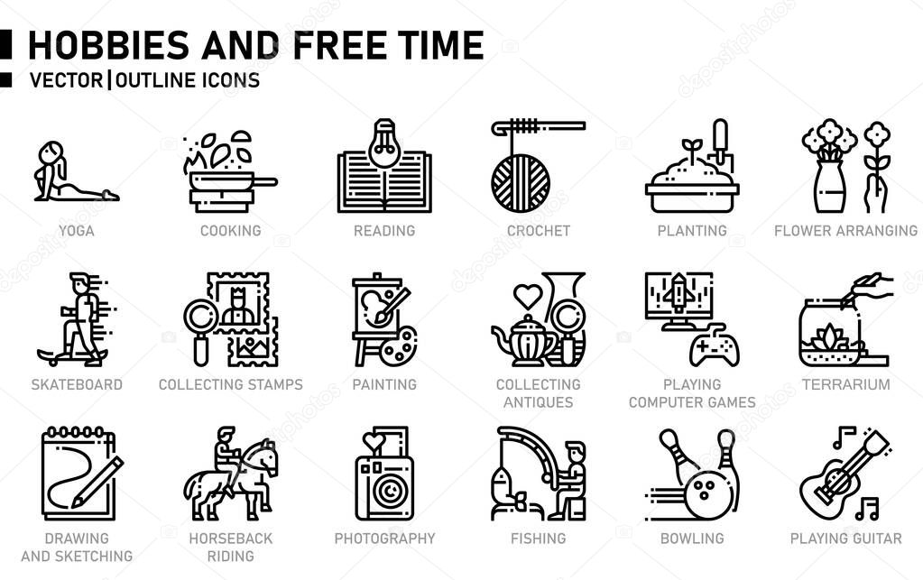 Hobbies and Free Time icon set for website, application, printing ...