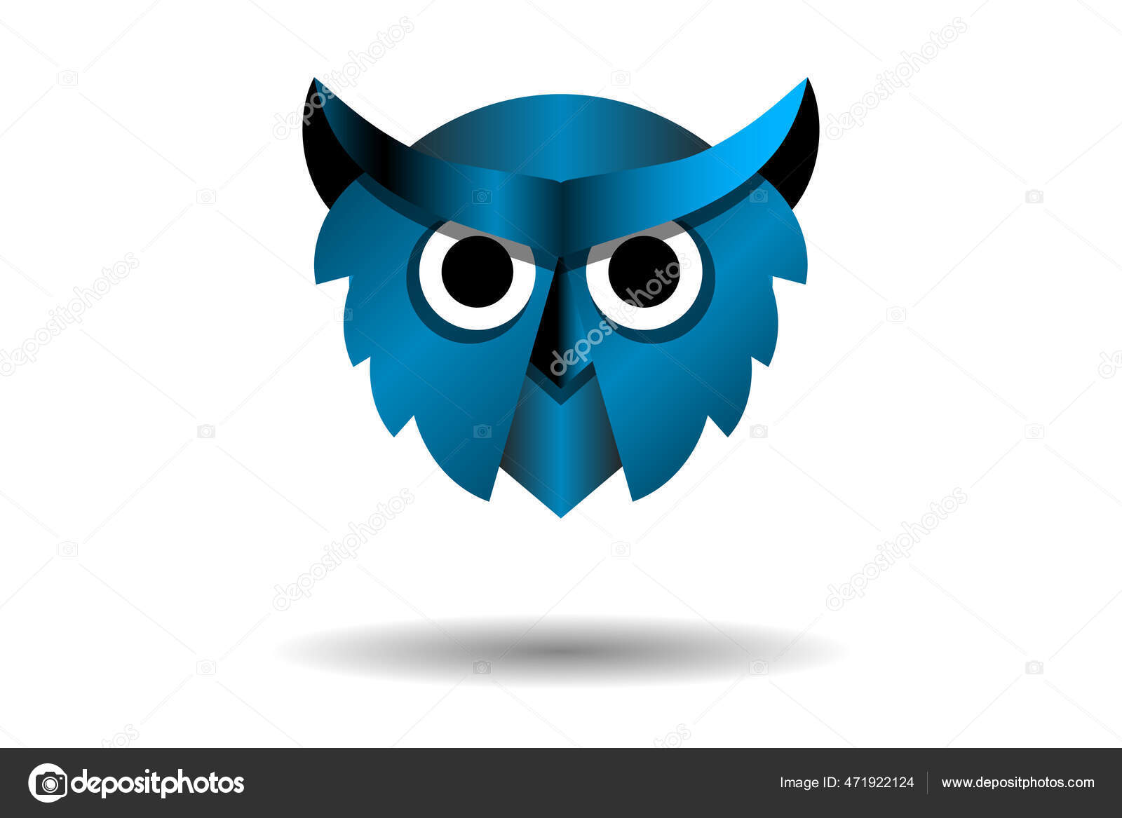 Cartoon Blue Owl Vector Illustration Shadow Isolated White Background ...