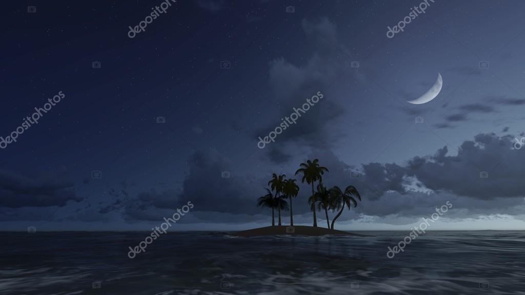 Small tropical island at moonlight night — Stock Photo © Marsea #80169278