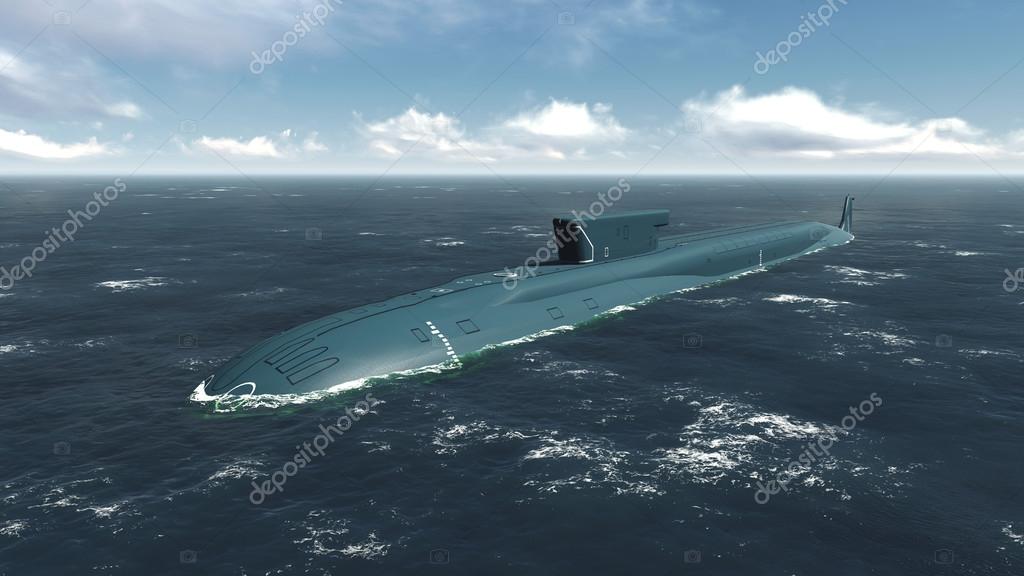 Floating russian nuclear submarine at sea Stock Photo by ©Marsea 85477632