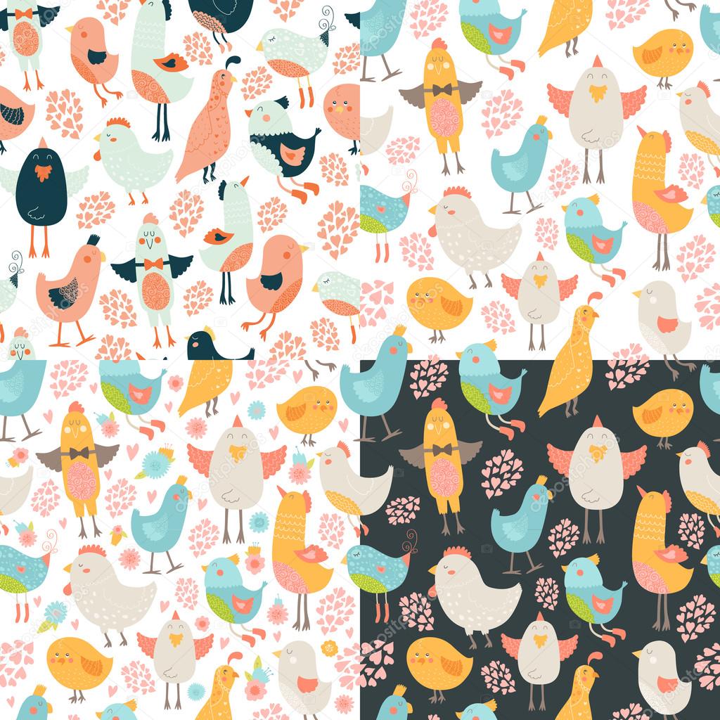 Cute birds seamless background set Stock Vector by ©tatishdesign 58885027