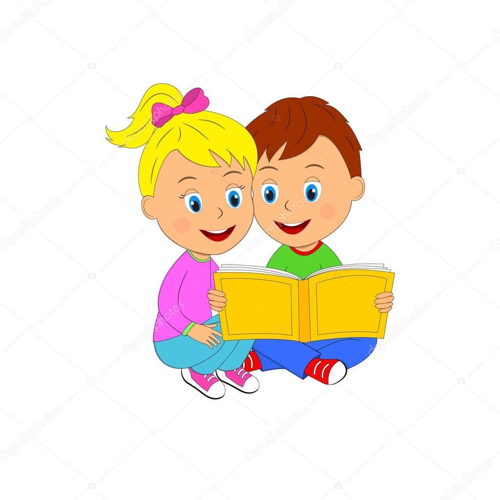 Boy and girl sit and read book — Stock Vector © iris828 #117927274