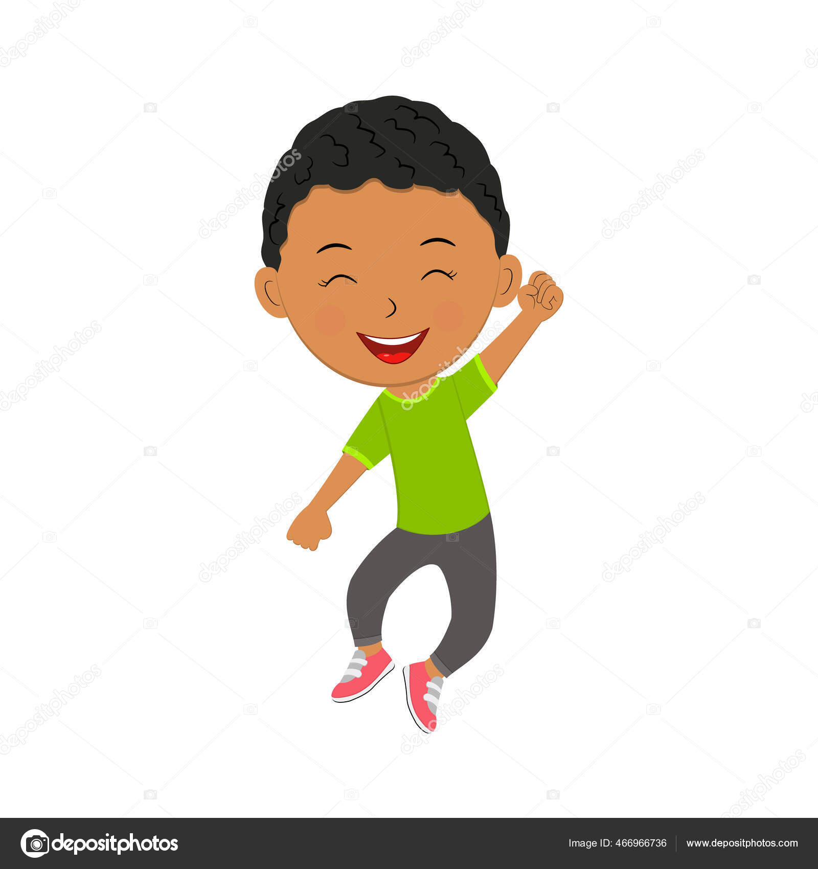Cute Cartoon Boy Expresses Win Illustration Vector Stock Vector by ...