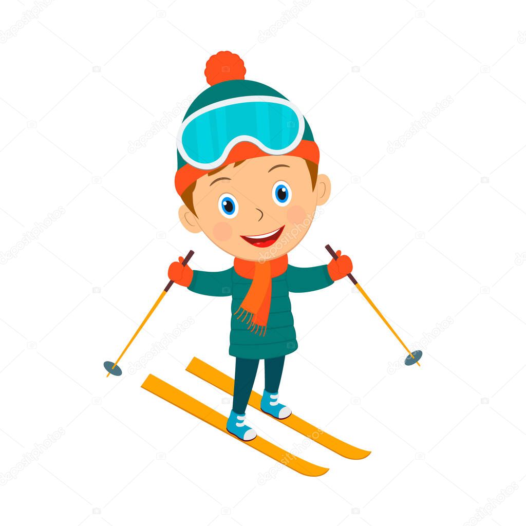 Lindo Niño Dibujos Animados Esquiar Ilustración Vector Vector de stock ...