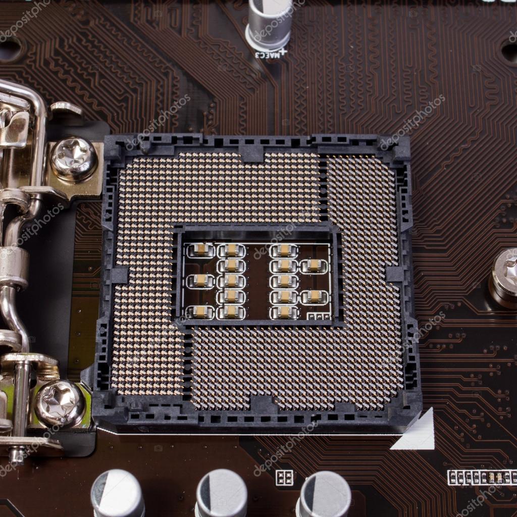 Processor socket on computer motherboard — Stock Photo © ctvvelve #101295374