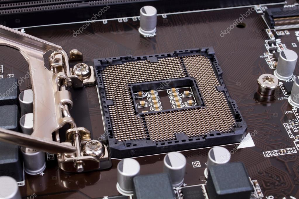 Processor socket on computer motherboard — Stock Photo © ctvvelve #101296730