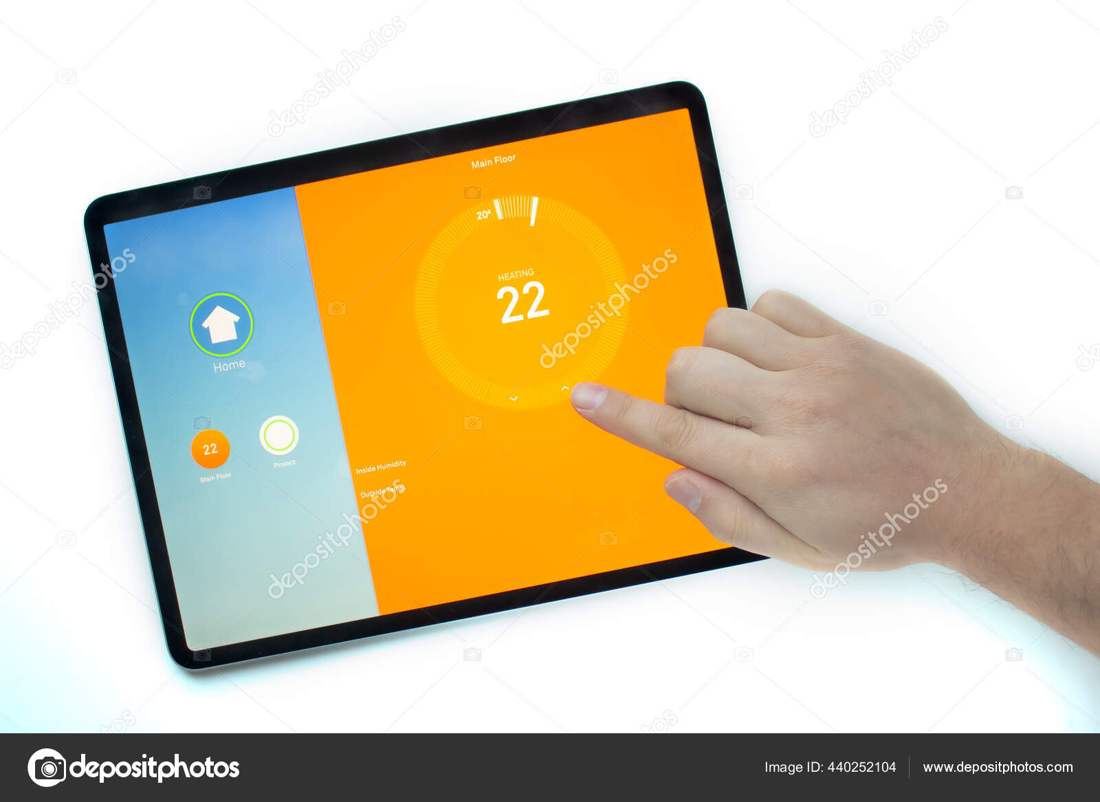 Person Using Ipad Pro Using Nest Smart Thermostat Application Turning ...