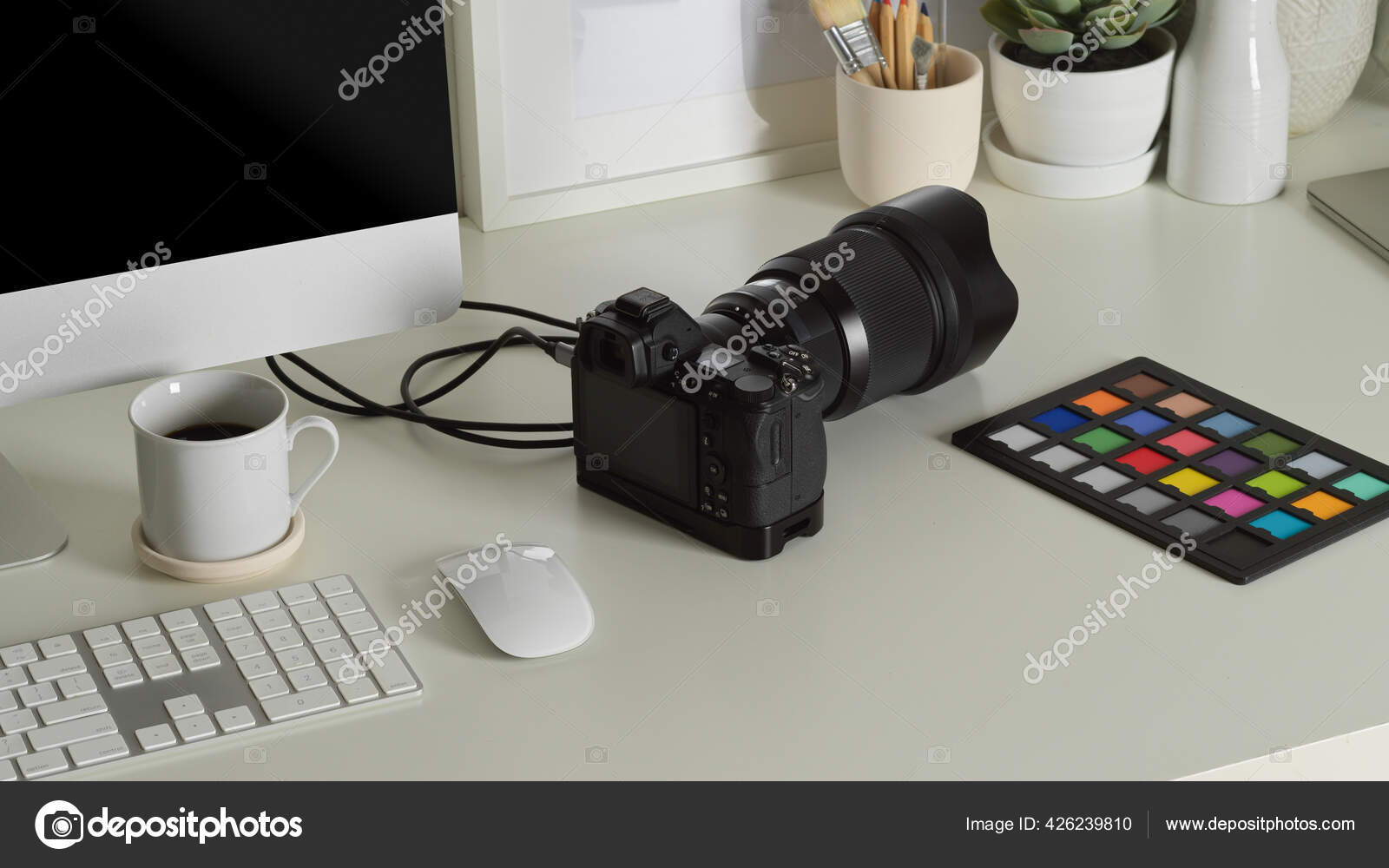 Close View Worktable Camera Colour Checker Computer Device Decorations ...