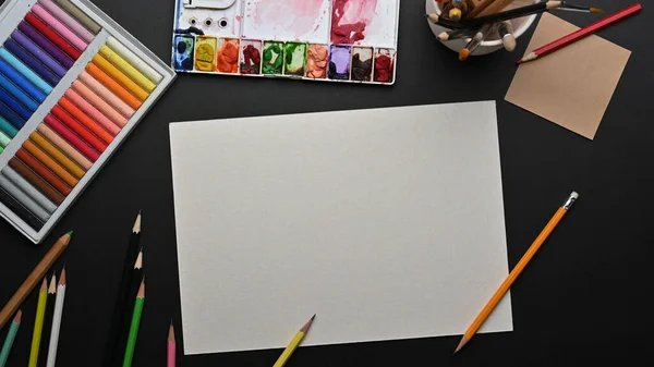 Top View Artist Workspace Sketch Paper Painting Tools Decorations ...