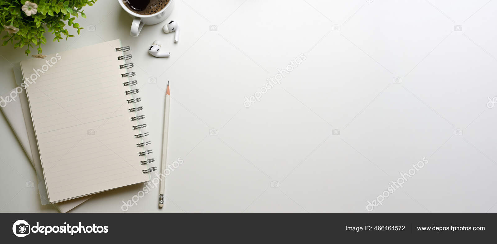 Top View Minimal Study Table Copy Space Notebooks Pencil Cup Stock ...