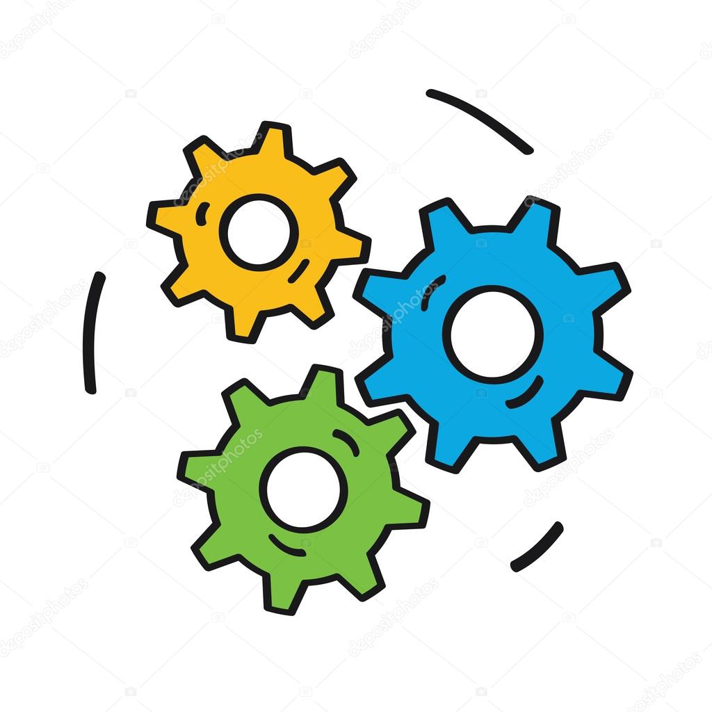 Gears colorful icon, isolated on white background. Cartoon style vector ...