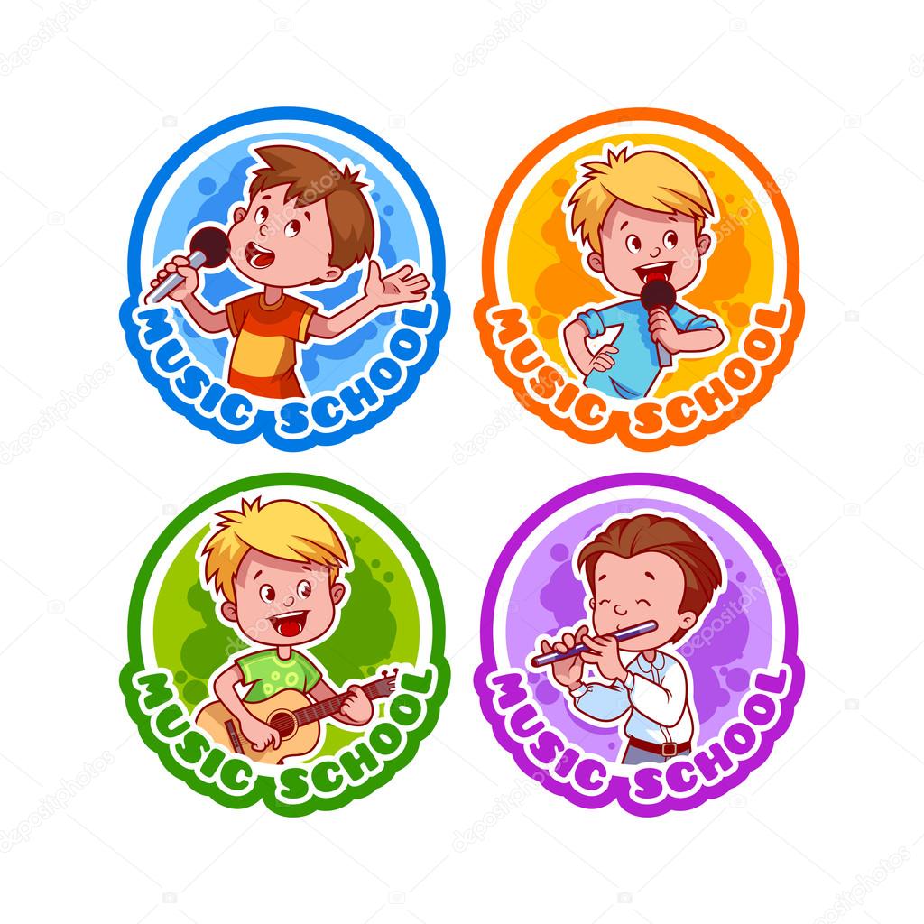 Four stickers with kids. Logo template for music school. Stock Vector ...