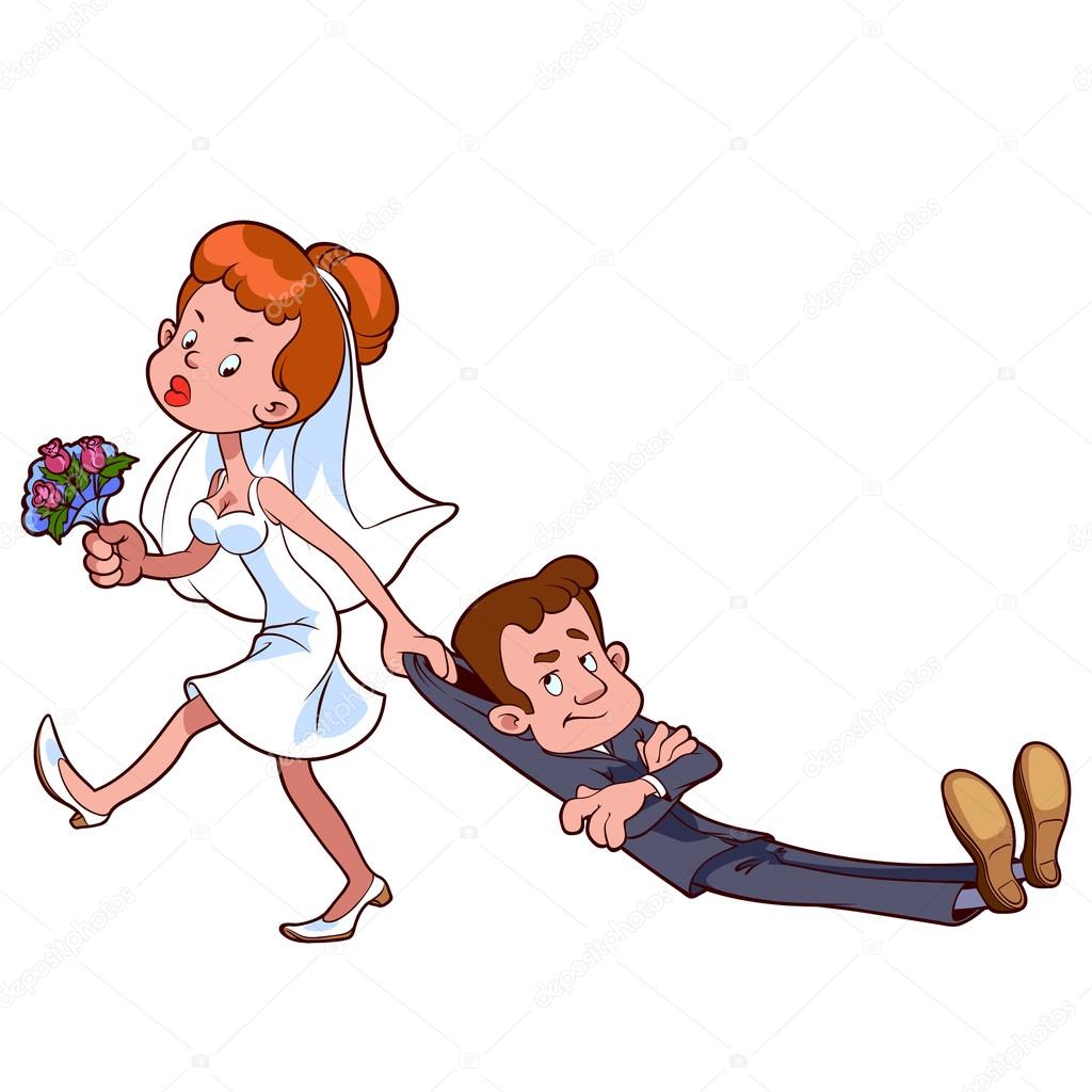 Angry bride drags the groom to get married Stock Vector by ©yavi 62620265