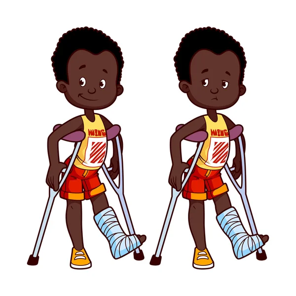 American girl broken leg | Cheerful and sad African American girl with ...