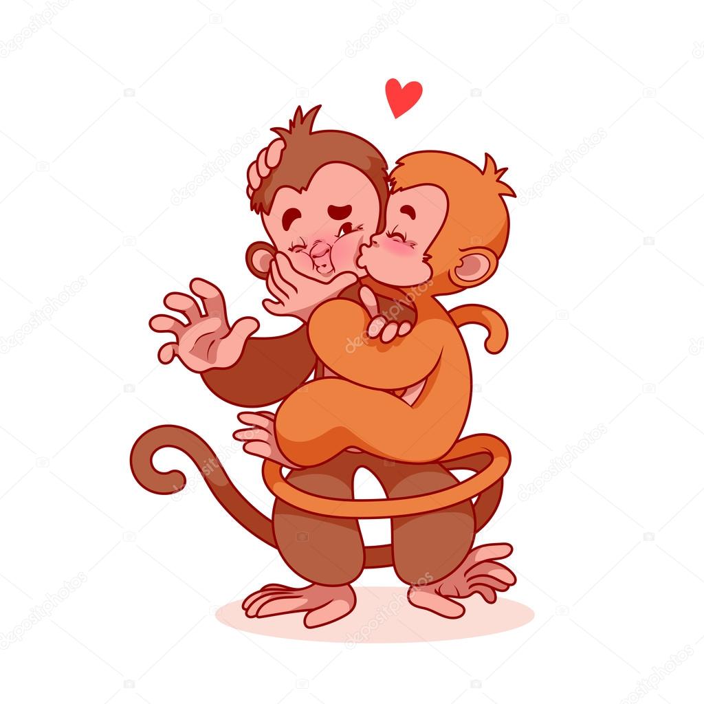 Cartoon Monkeys In Love