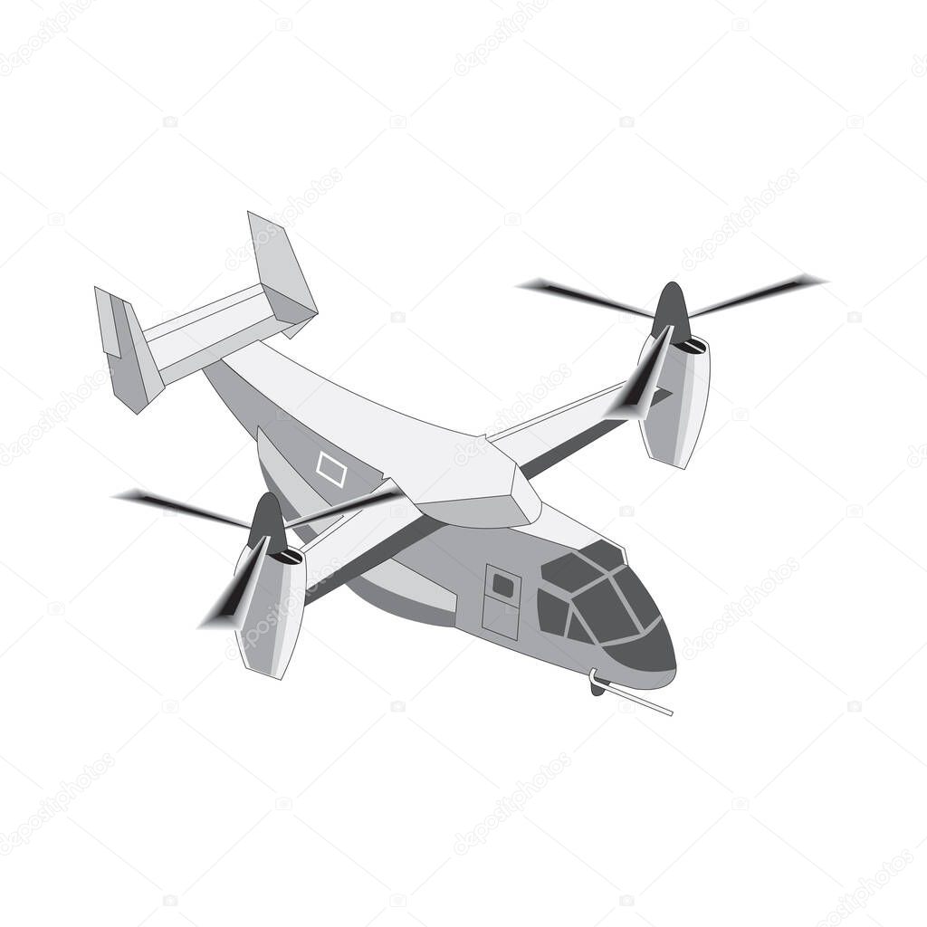 Helic ptero silueta detallada. Vector EPS 10 aislado sobre fondo blanco 2024