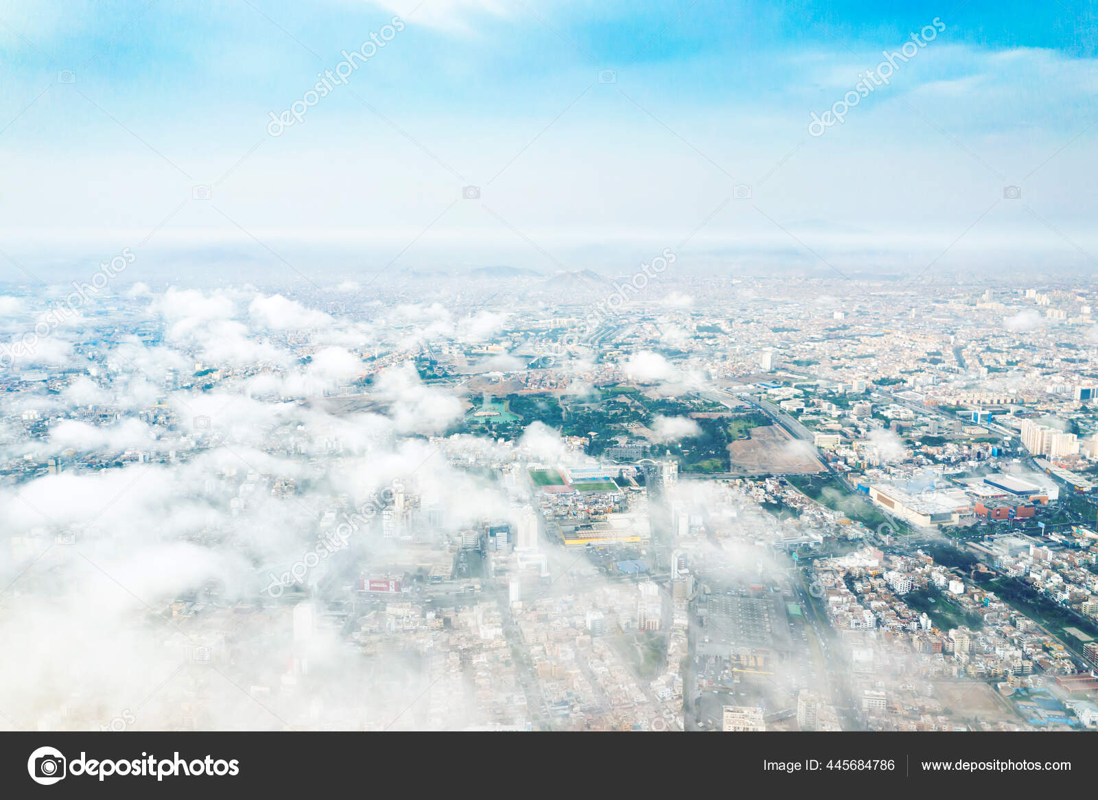 Aerial View Lima Clouds View Flying Tops Clouds Unveiling City — Stock ...