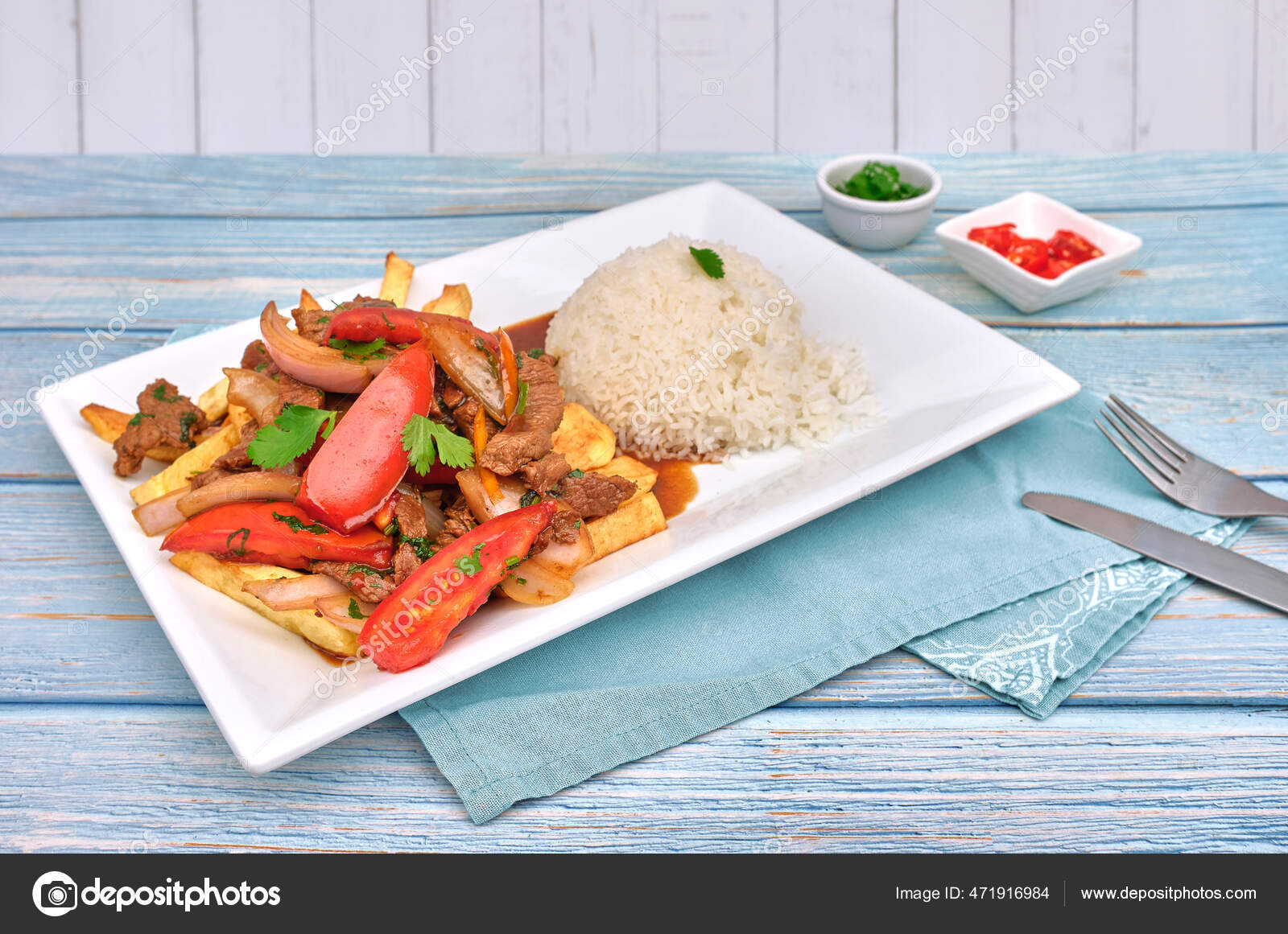 Peruvian Food Lomo Saltado Salted Beef Tomatoes Onion Fried Potatoes ...