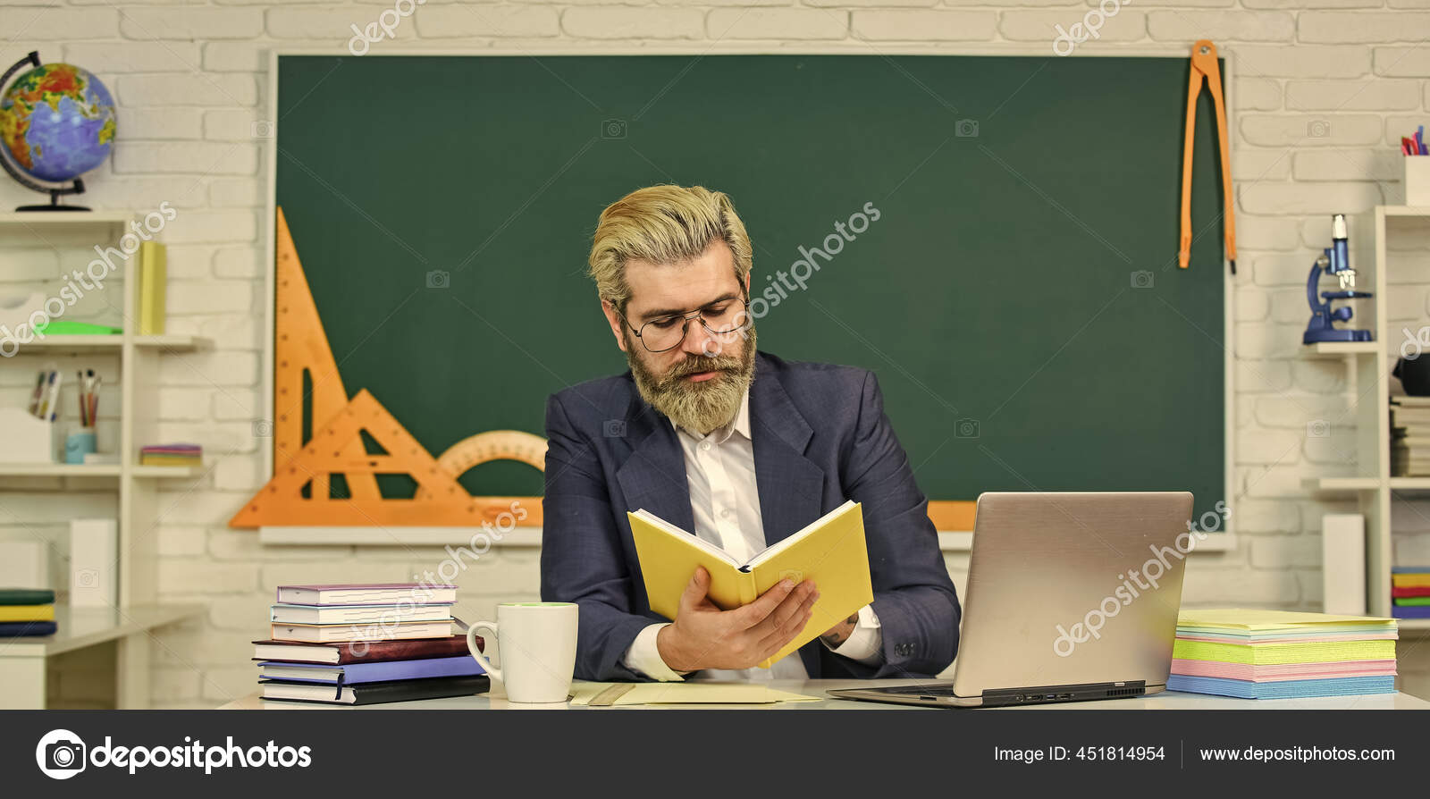 Digital technology. School teacher with laptop. Web development ...