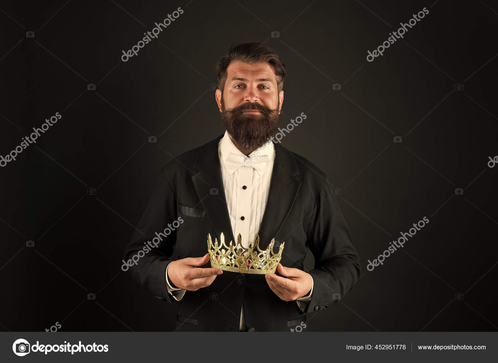Now come and make it worth. Crown in hands. Handsome man give crown ...