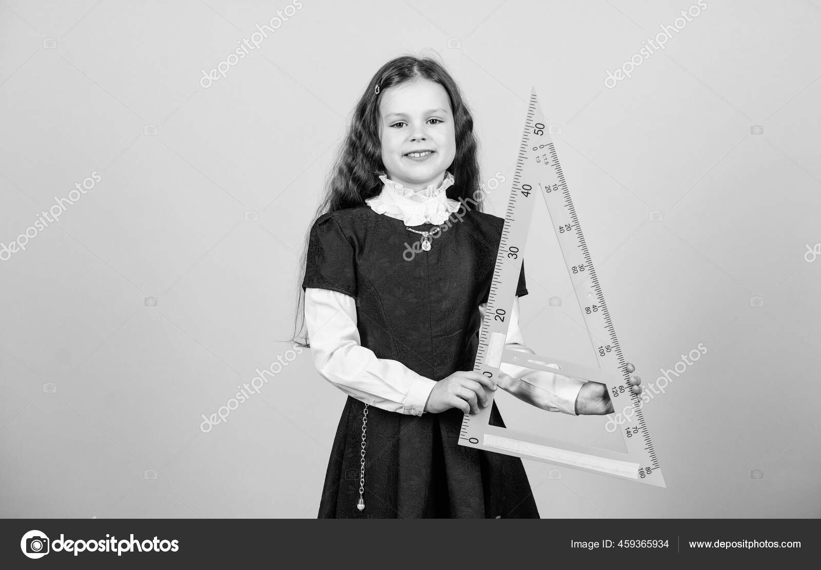 Kid school uniform hold ruler. I love mathematics. Education and school ...