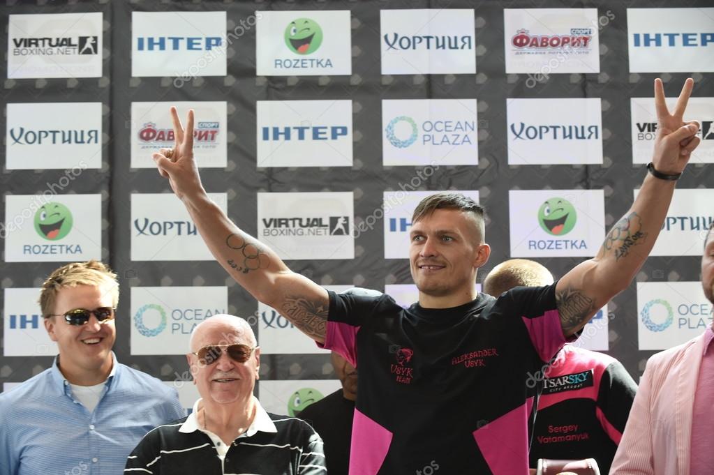 Olympic champion Aleksandr Usyk from Ukraine at the official weigh-in ...