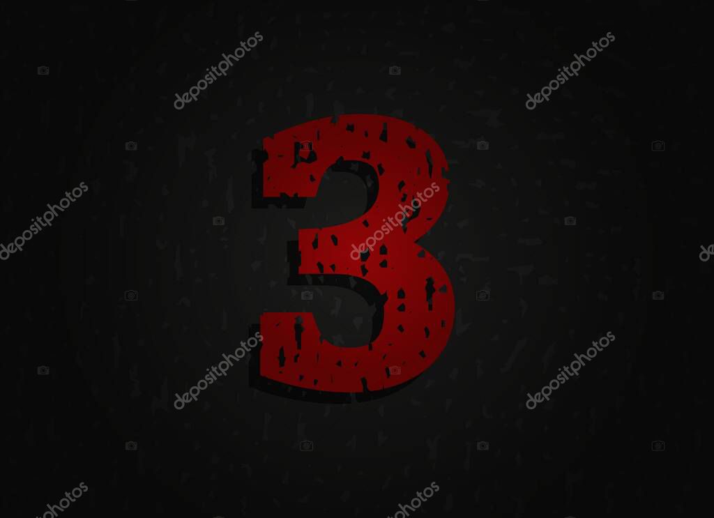 3 vector rojo número hecho de textura grunge. Insane Fear brutal fuente ...