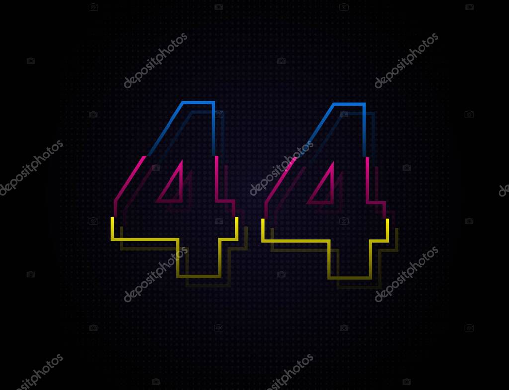 44 número colorido contorno trazo fuente. Diseño de estilo creativo ...