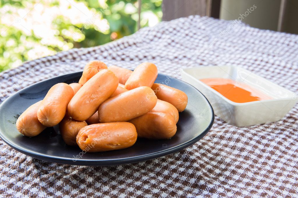 Sausages Sauce Table — Stock Photo © nnudoo #124678910