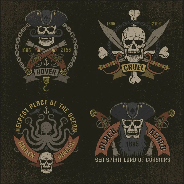 Pirate logo in retro style with grunge texture on a dark background ...