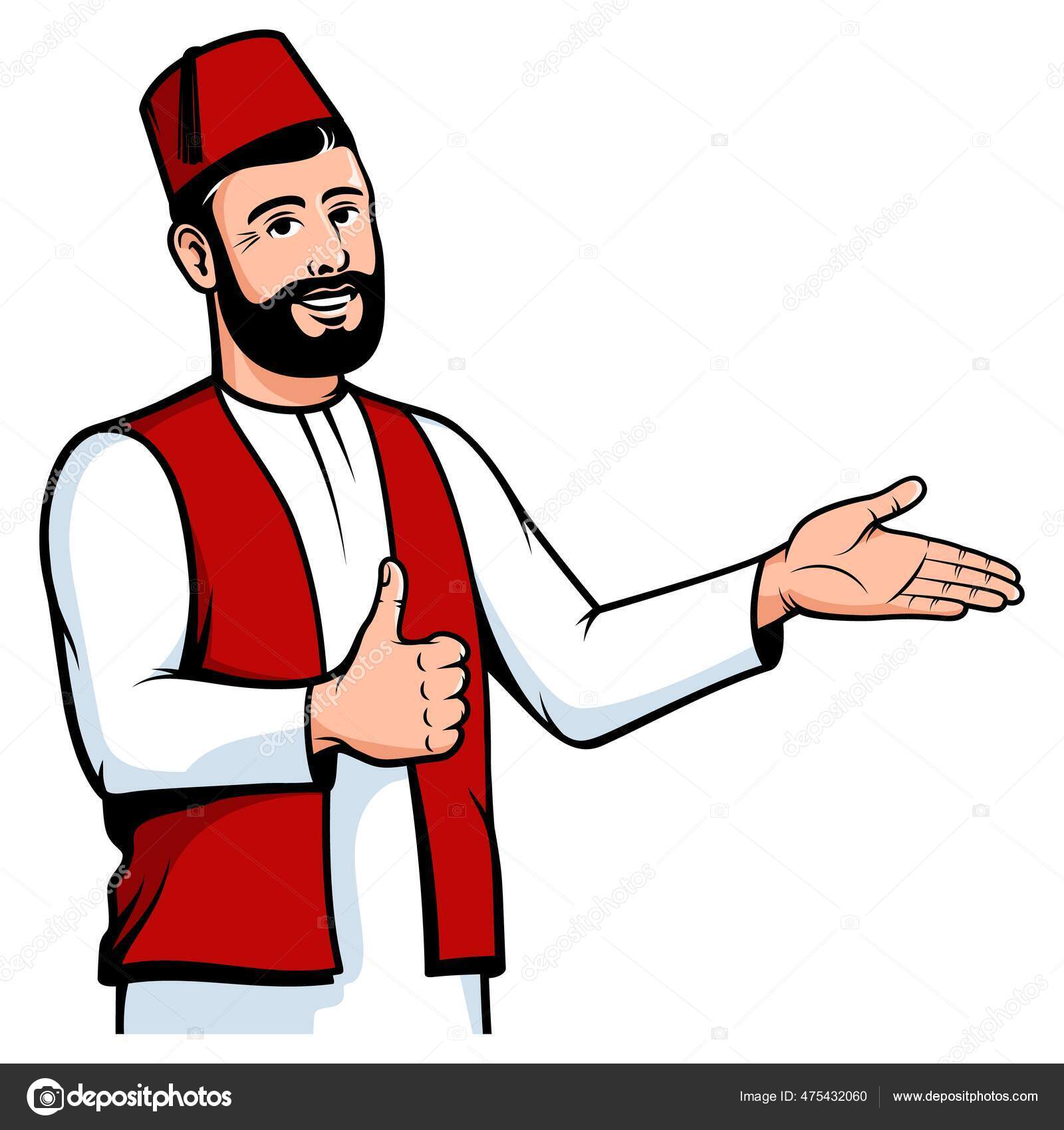 Positive Turkish man in fez welcome gesture Stock Vector Image by ...