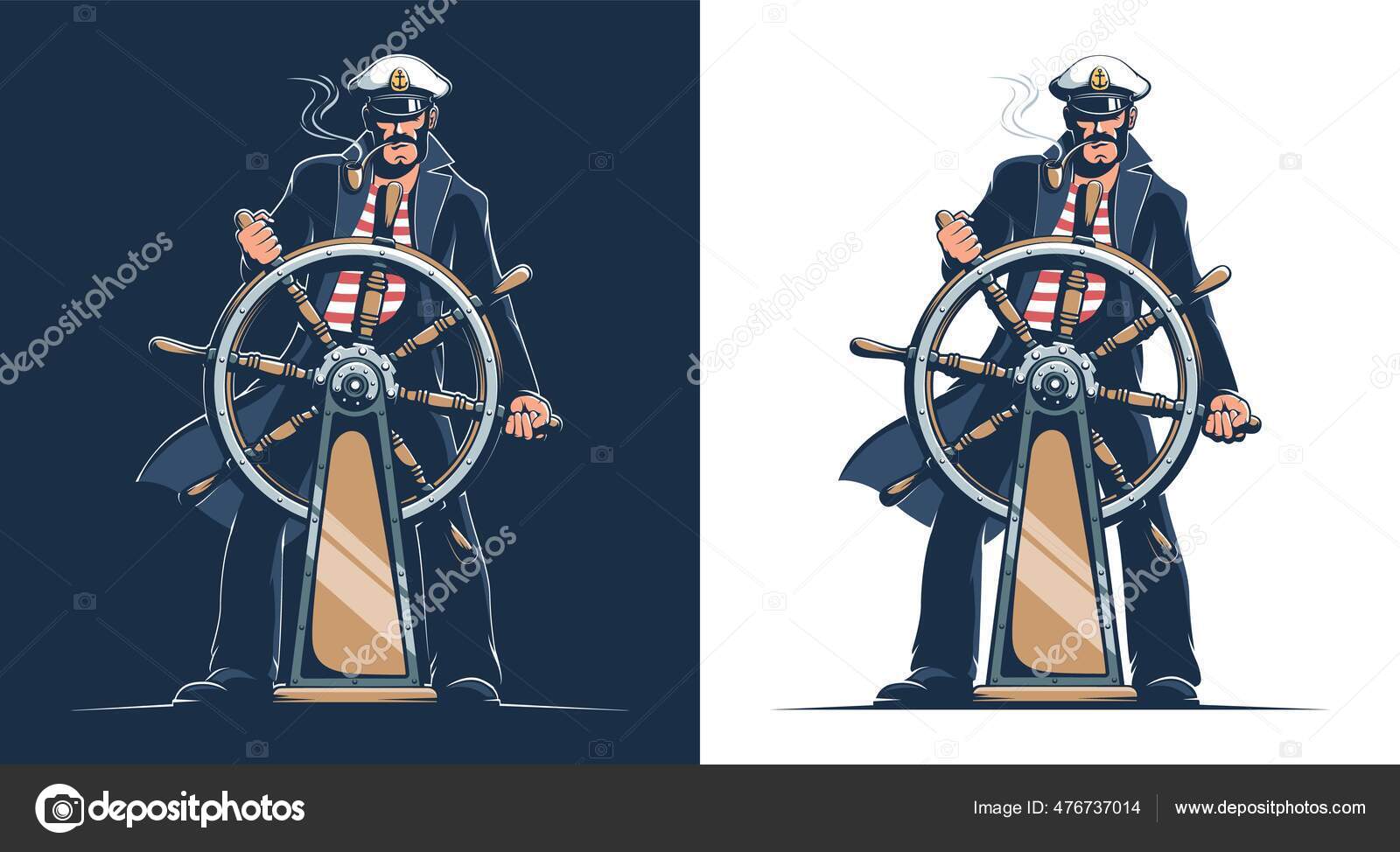 Marinero con uniforme de capitán al timón del barco Vector de stock por ...