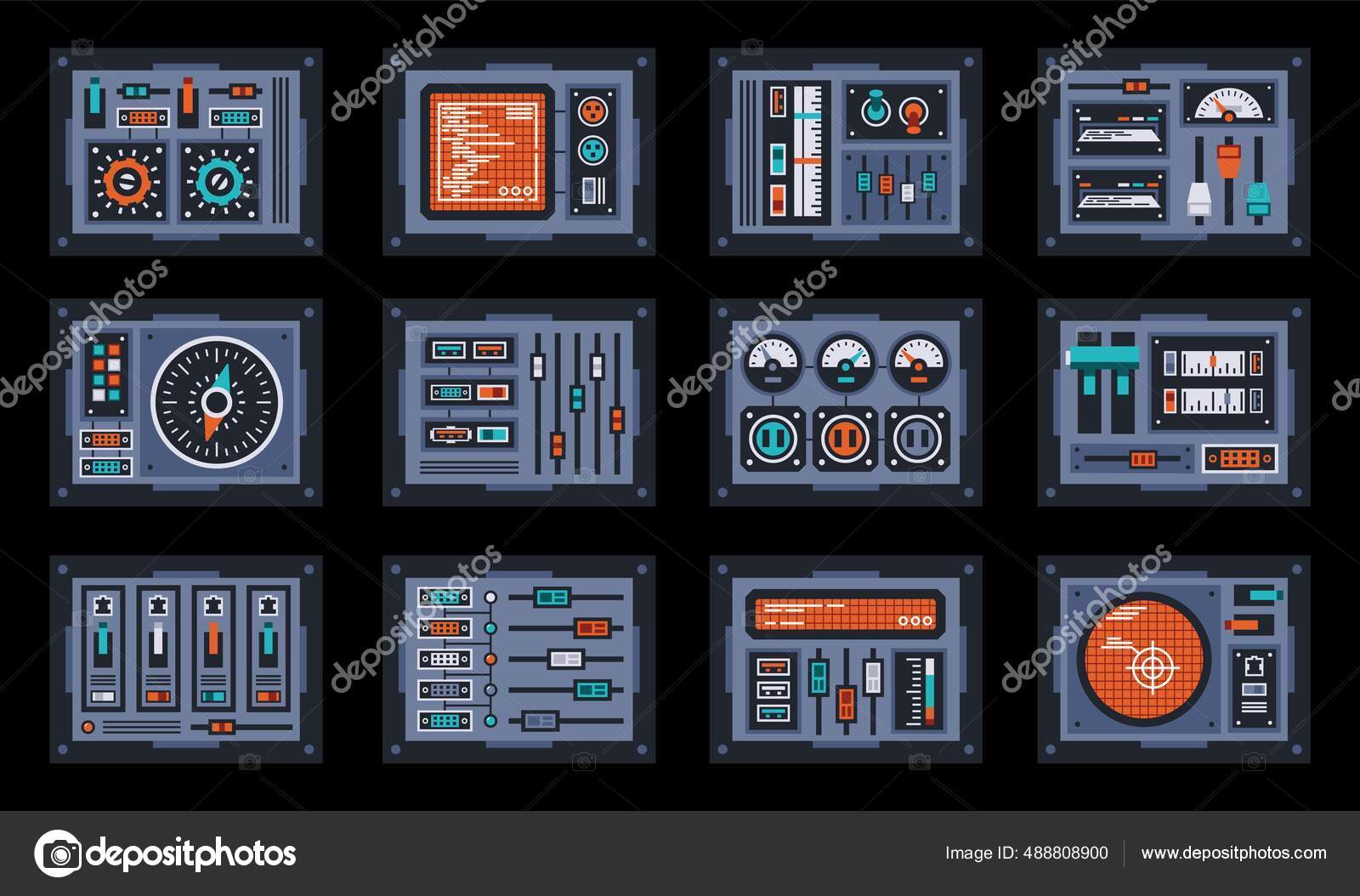 Set of control panel elements for the spaceship Stock Vector Image by ©Agor20122 #488808900