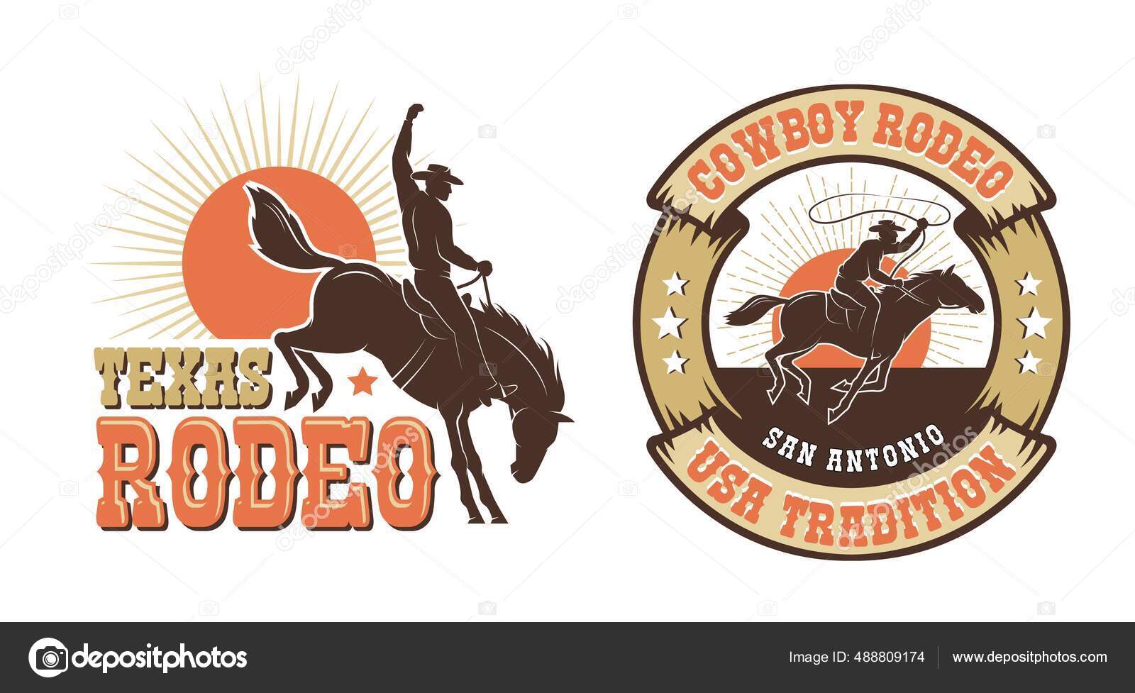 Rodeo retro logo with cowboy horse rider silhouette Stock Vector Image ...