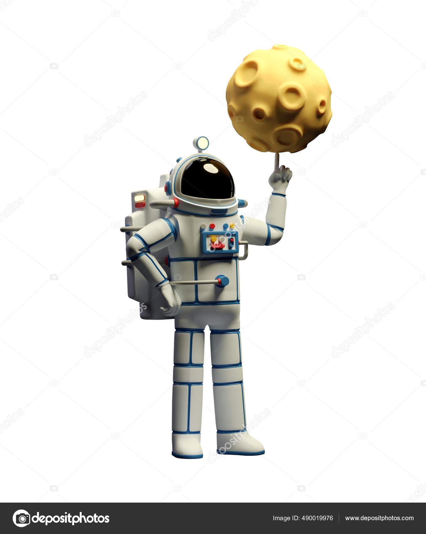 Isolated Spaceman in spacesuit twirls the moon on his finger — Stock ...