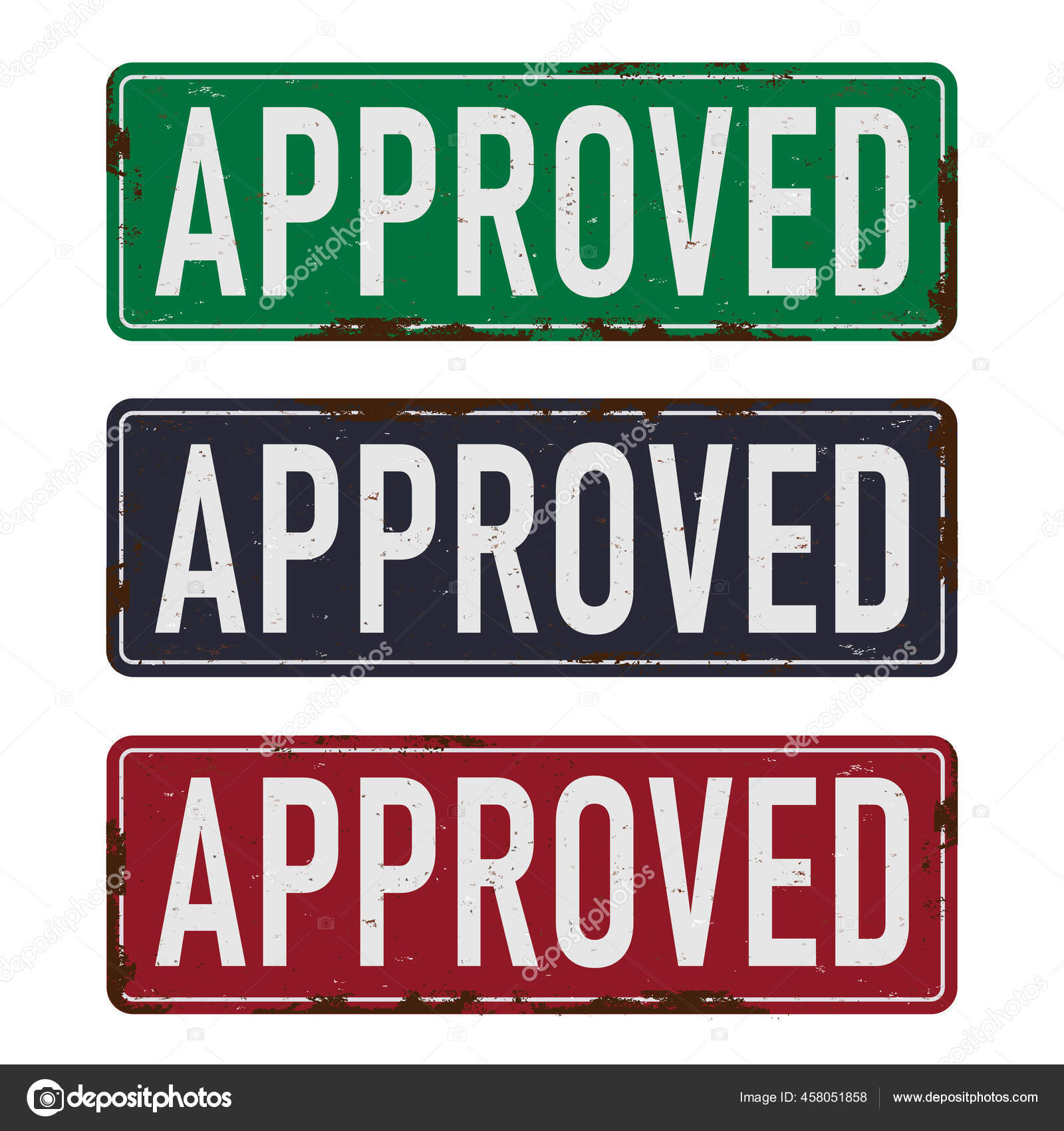Color set approvedgrunge road sign on white background. Vector ...