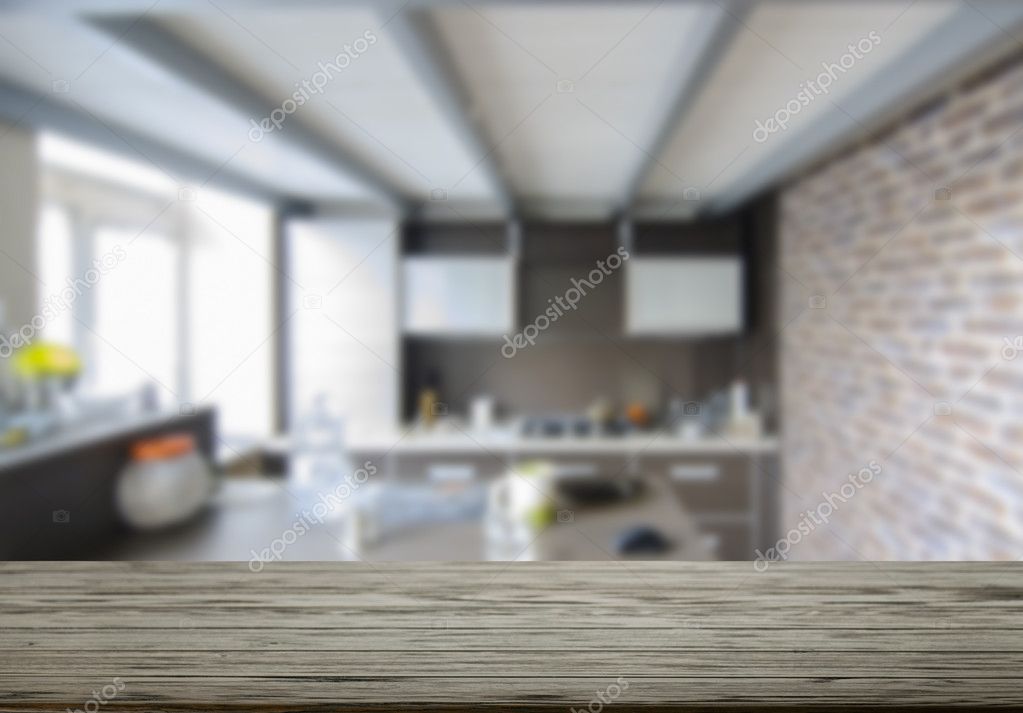 Table on modern kitchen background Stock Photo by ©olegkrugllyak 70637323