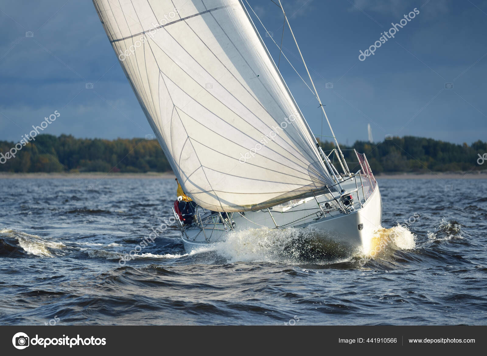 Sailing Yacht Regatta Modern Sailboat Racing Waves Close Dramatic Sky ...