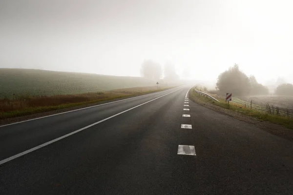 Empty Highway New Asphalt Road Country Fields Thick Fog People Stock ...