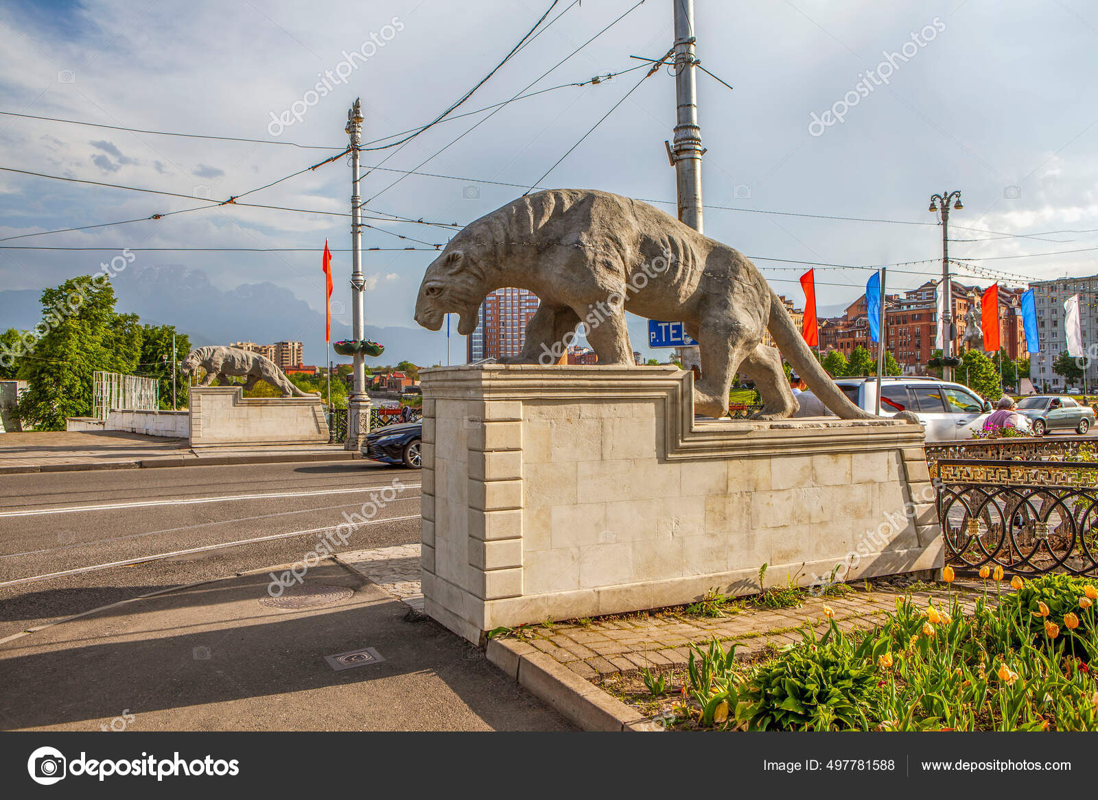 Sculptures Leopards Symbols Ossetia Cast Iron Bridge Vladikavkaz North ...