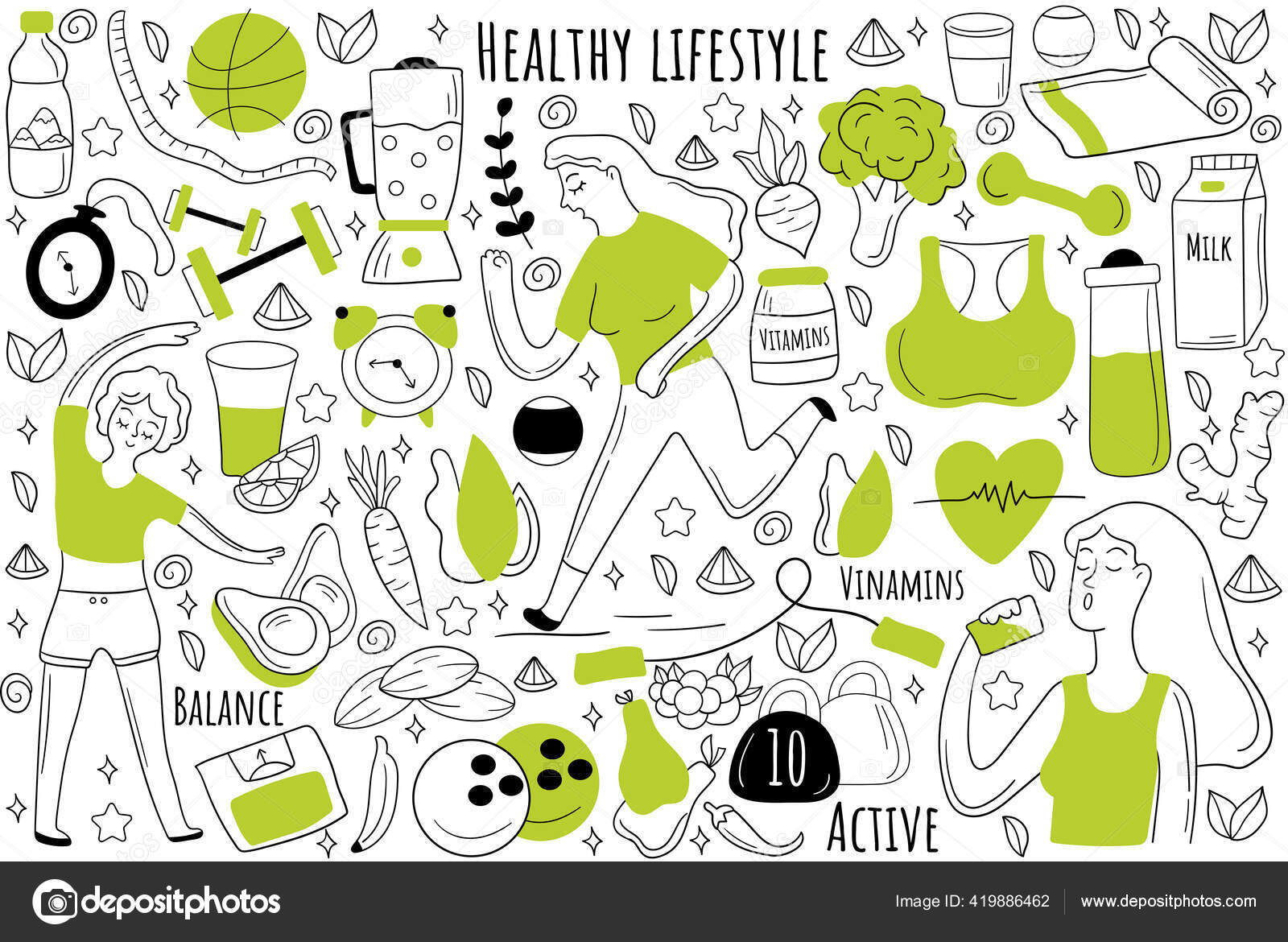 Healthy lifestyle doodle set Stock Vector Image by ©Elada #419886462