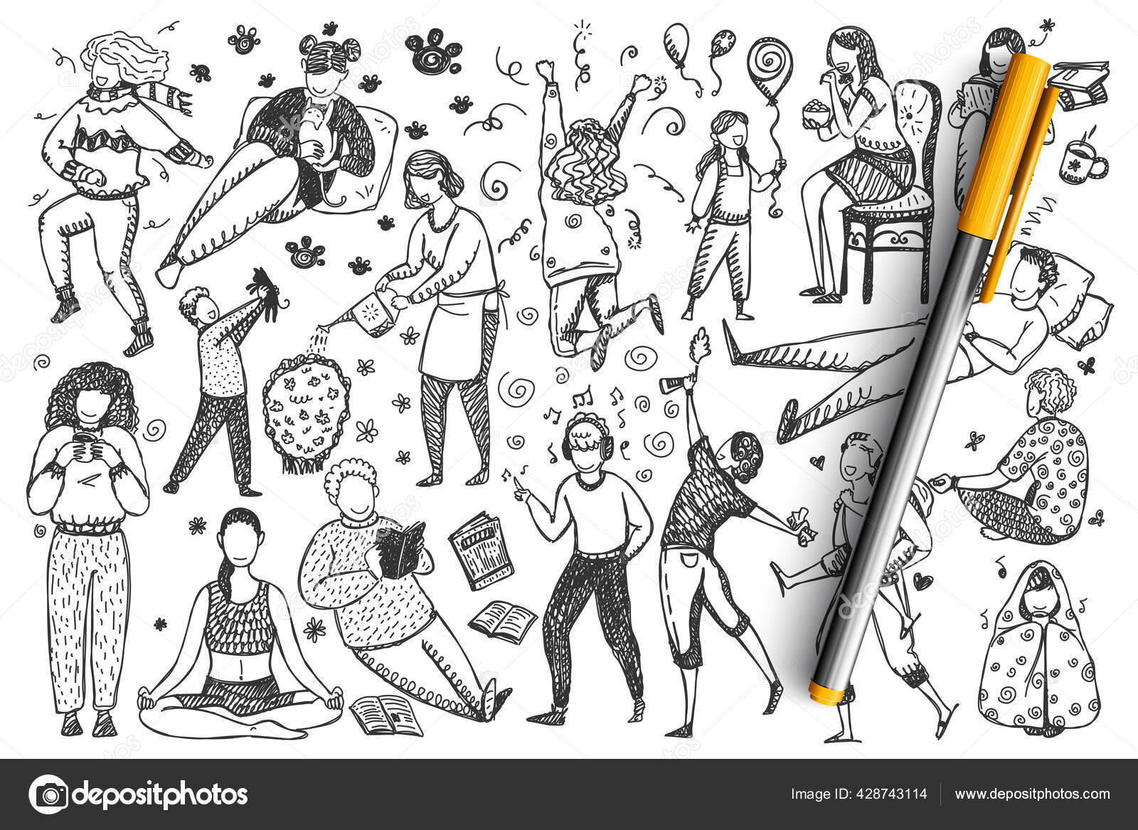 Conjunto de garabatos dibujado a mano Vector de Stock de ©Elada 428743114