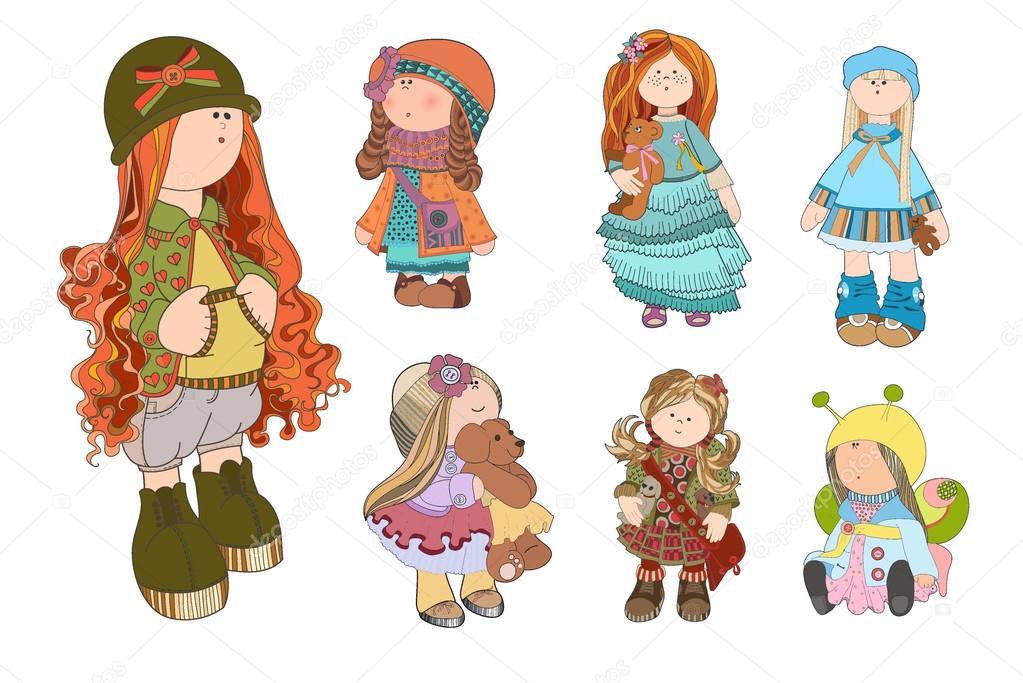 Set cute dolls Stock Vector Image by ©Son #113695778