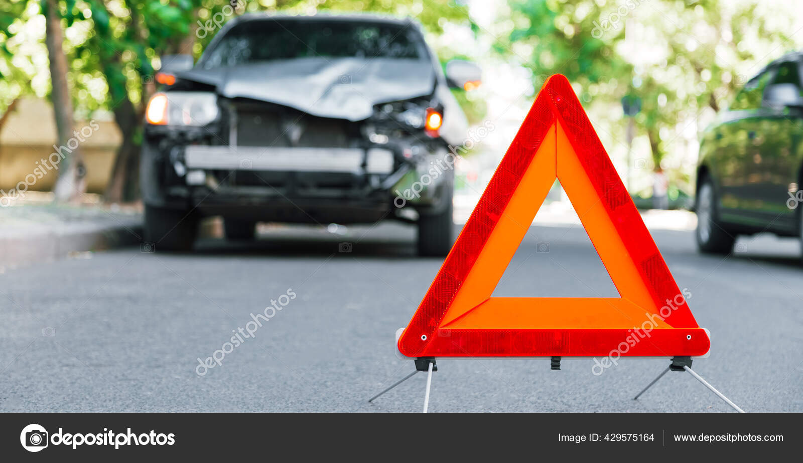 Red Emergency Stop Triangle Sign Road Car Accident Broken Gray Stock ...