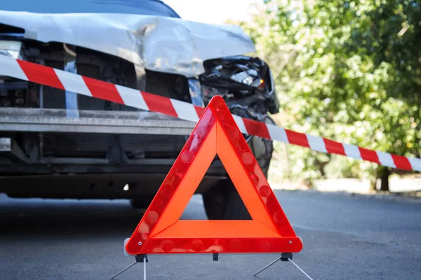 Red Emergency Stop Triangle Sign Road Car Accident Broken Gray Stock ...