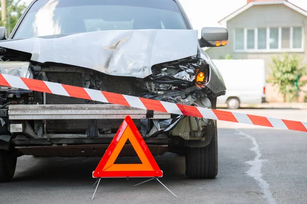 Red Emergency Stop Triangle Sign Road Car Accident Broken Gray Stock ...