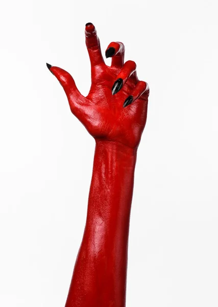 Red Devil's hands, red hands of Satan, Halloween theme, white ...
