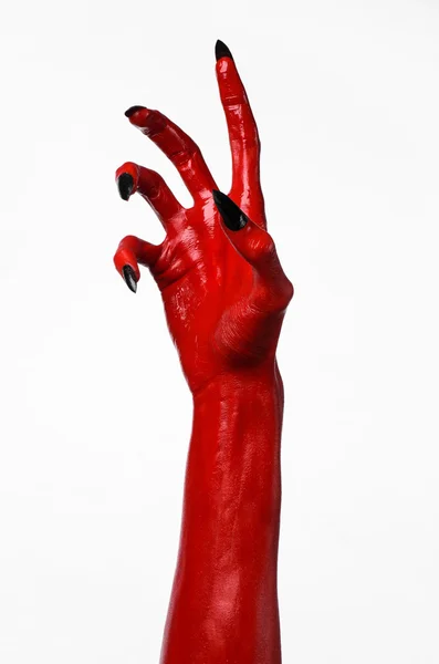 Red Devil's hands, red hands of Satan, Halloween theme, white ...