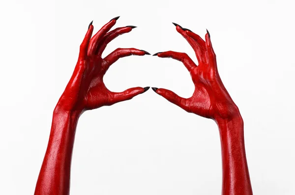 Red Devil's hands, red hands of Satan, Halloween theme, white ...
